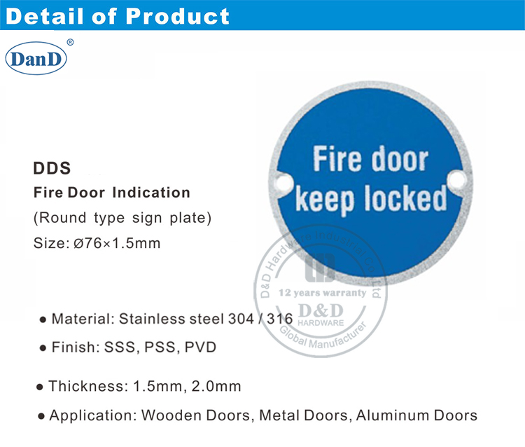 Stainless Steel Round Type Fire Door Indication Sign Plate-DDSP007 ...