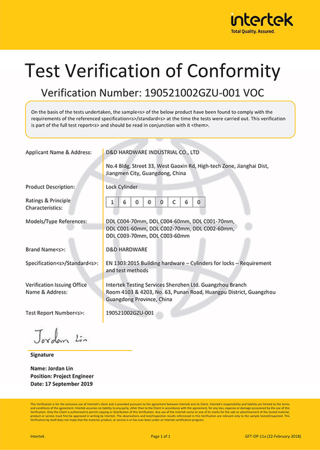 Certificate - danddhardware